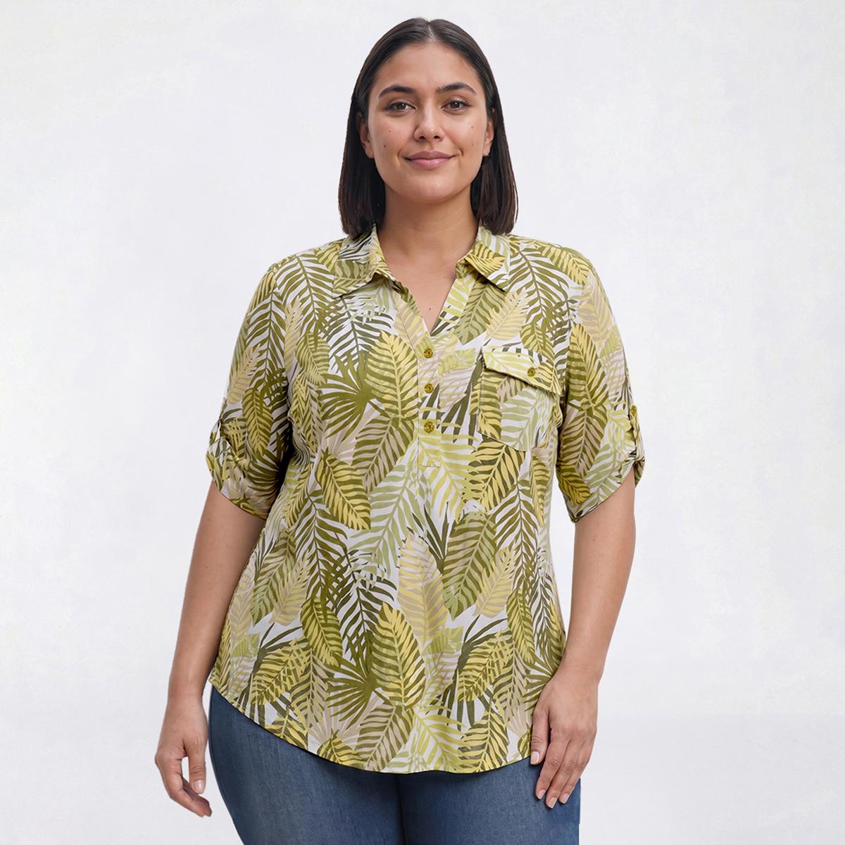 Click here for Plus Size Emily Daniels Elbow Sleeve Tropical Palm... prices